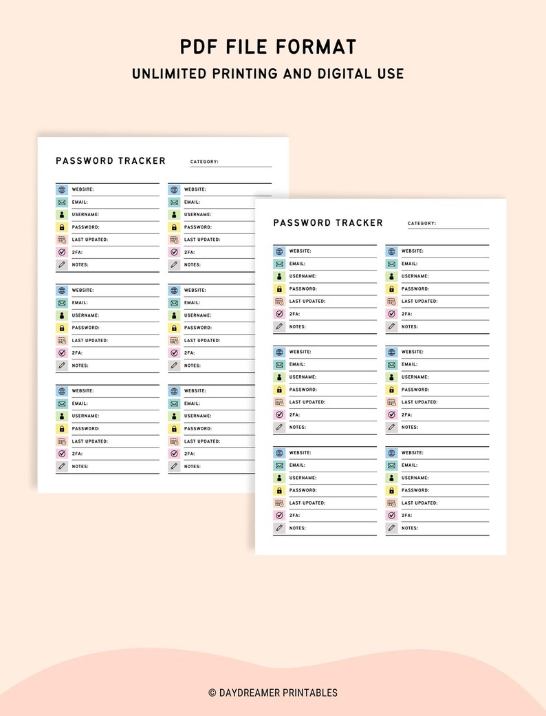 Password Tracker, Password Keeper, Printable Password Log, Password ...