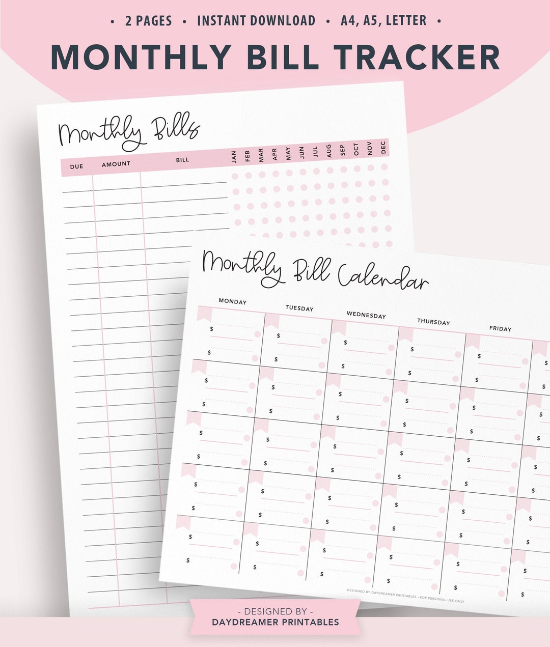 Monthly Bill Tracker Printable, Monthly Budget PDF, Bills Organizer ...
