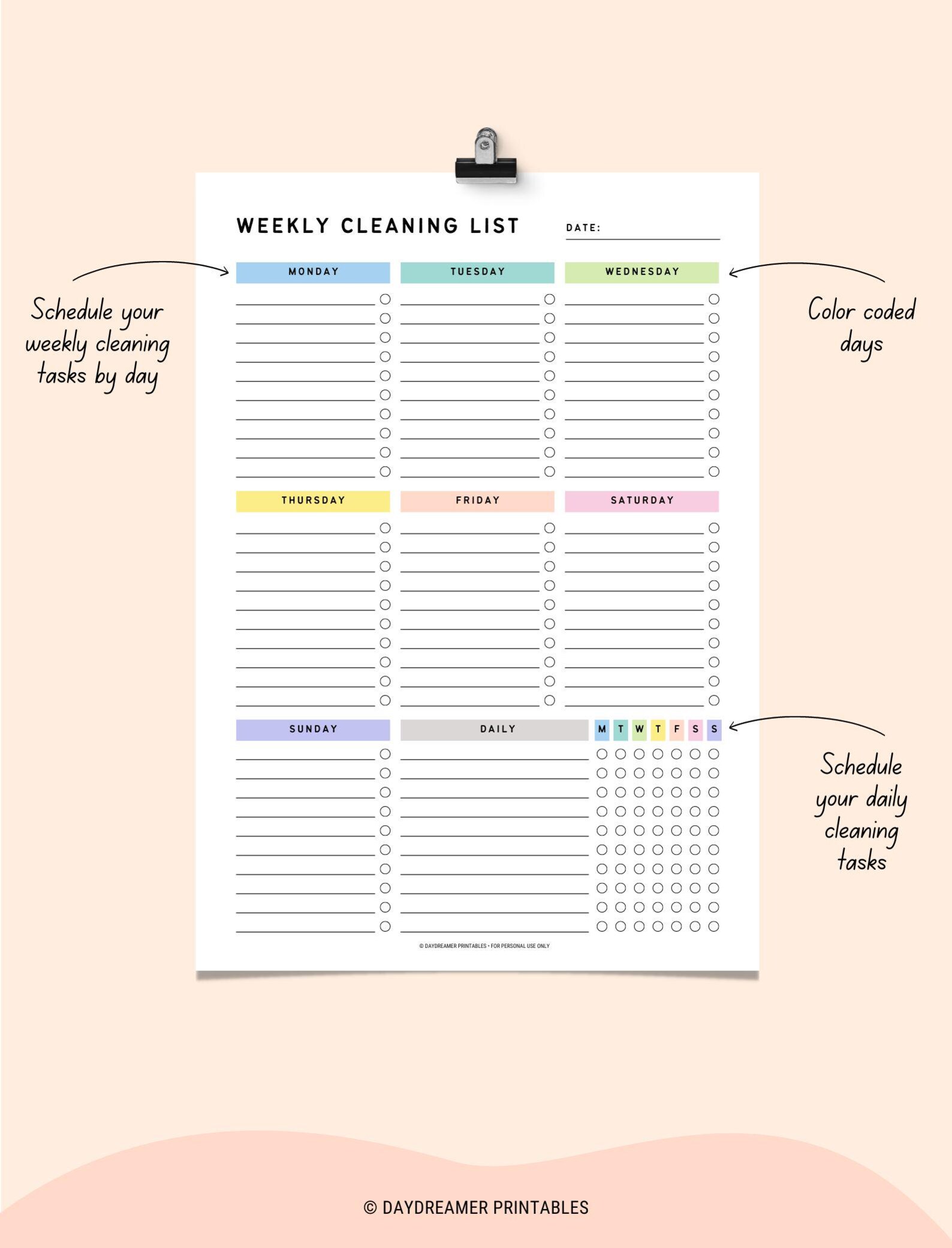 Weekly Cleaning Checklist Printable, Daily Weekly Cleaning Routine ...