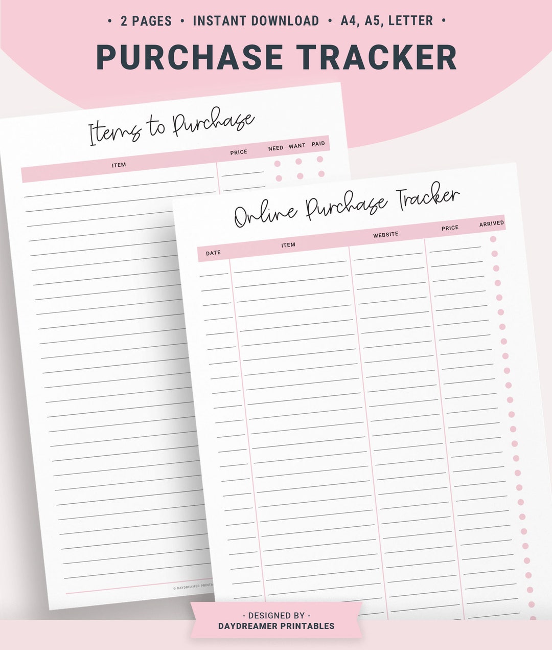 Purchase Orders Tracker, Online Shopping List Printable, Online ...