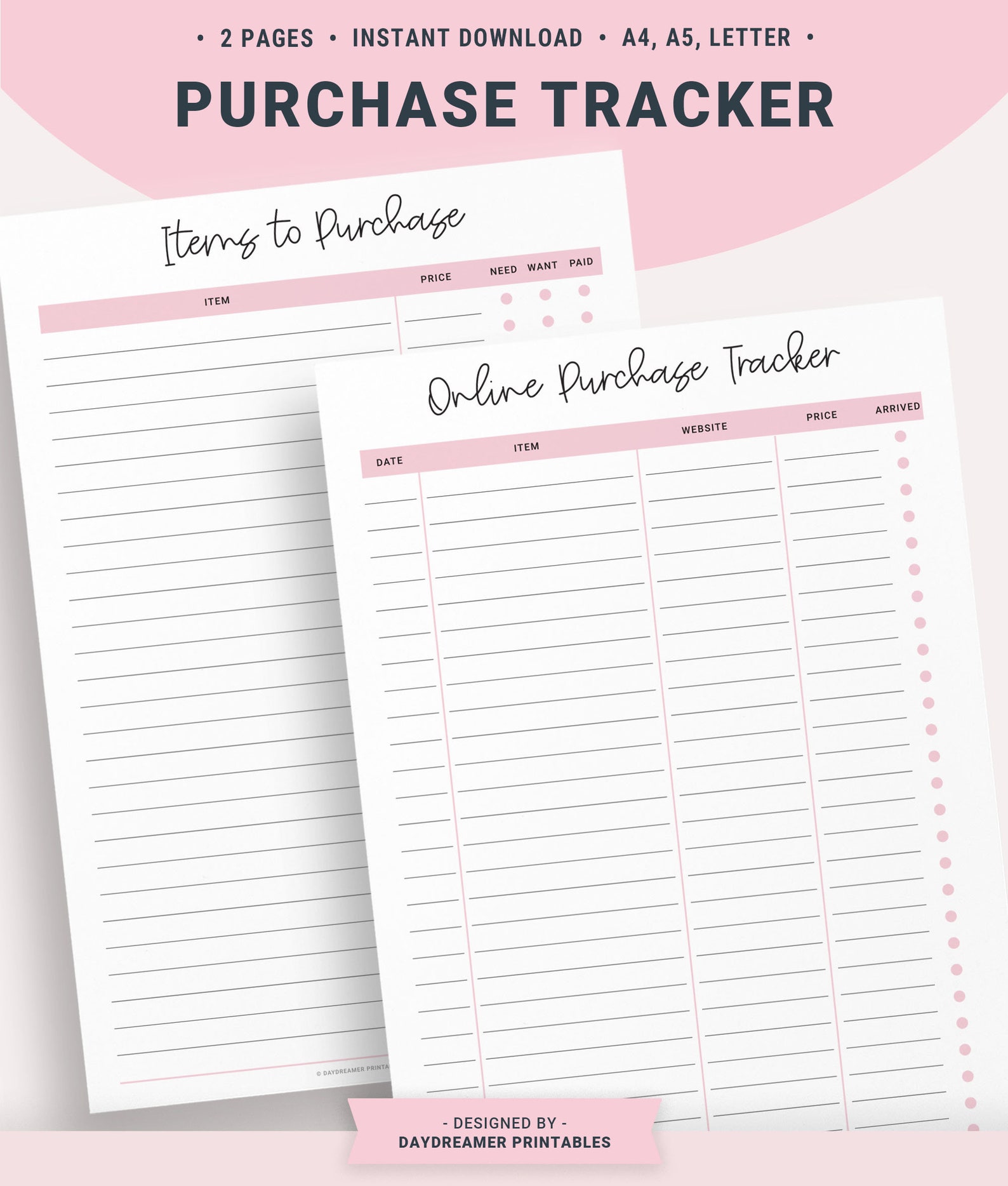 Purchase Orders Tracker, Online Shopping List Printable, Online ...