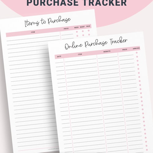 PURCHASE TRACKER Purchase Printable Online Purchases Online - Etsy