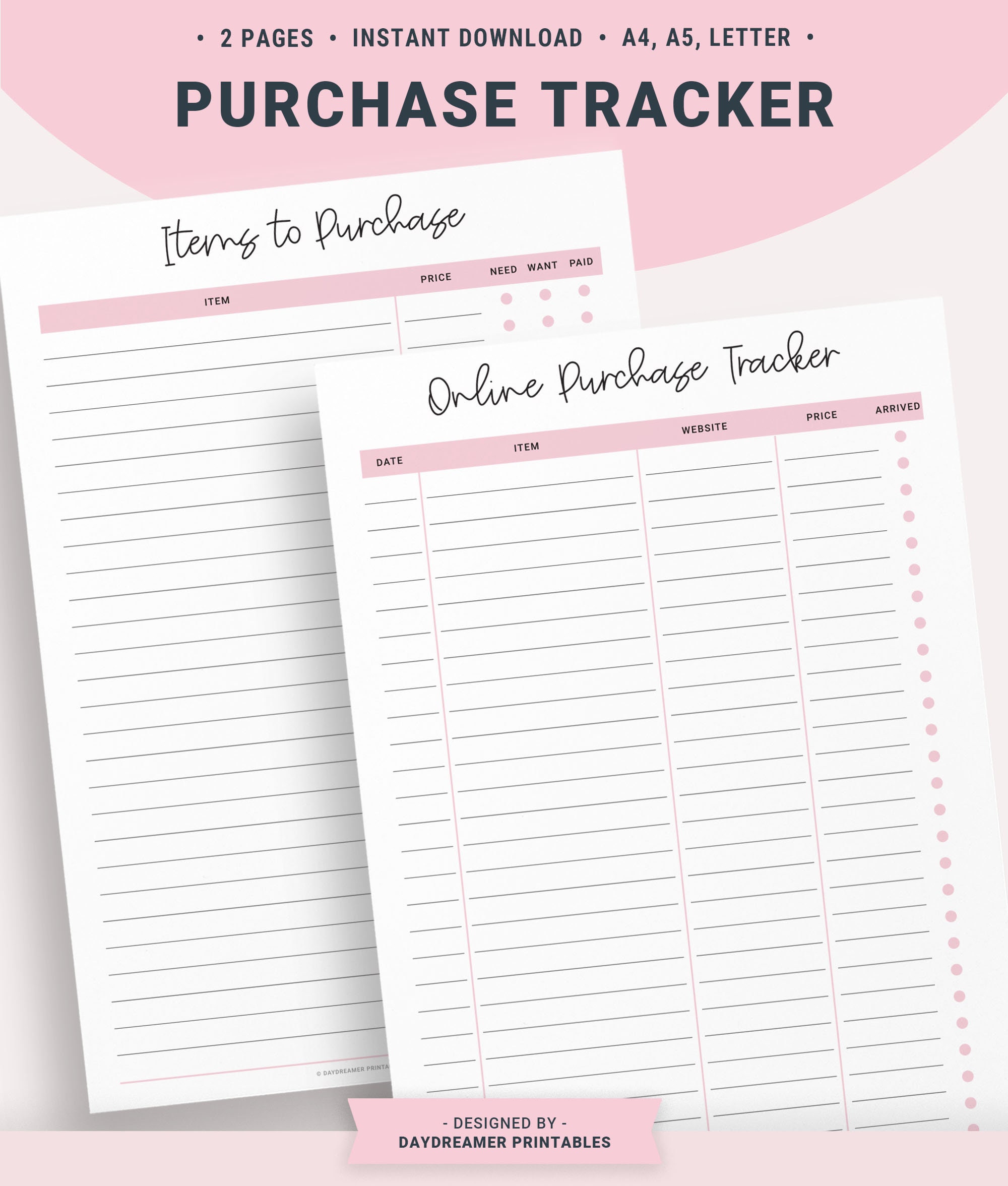 Purchase Orders Tracker, Online Shopping List Printable, Online ...