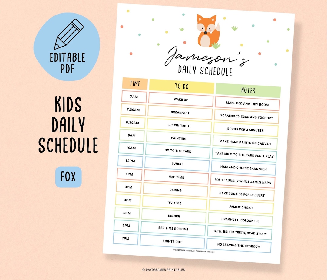 Editable Kids Daily Planner, Kids Schedule Printable, Schedule for Kids ...