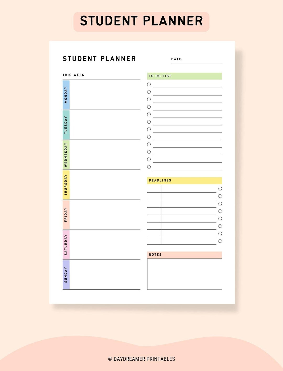 Student Planner Printable, Assignment Tracker to Do List, Weekly ...