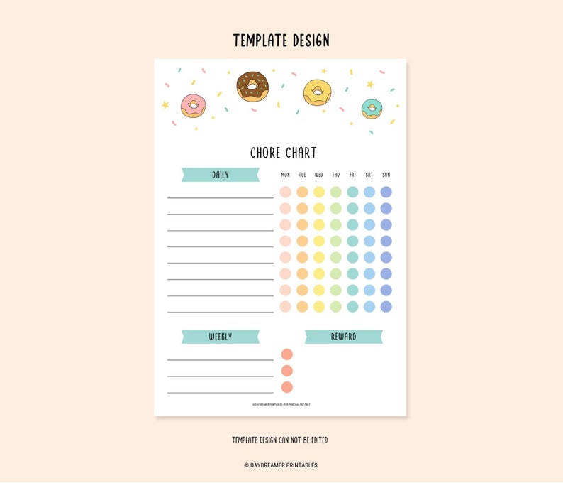 Printable Kids Chore Chart With Reward System Editable Chore - Etsy