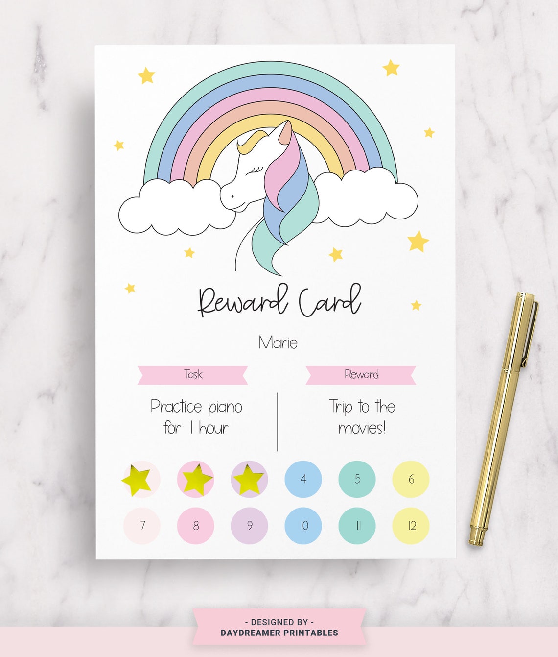 Kids Reward Card Editable Reward Chart for Kids | Etsy Australia