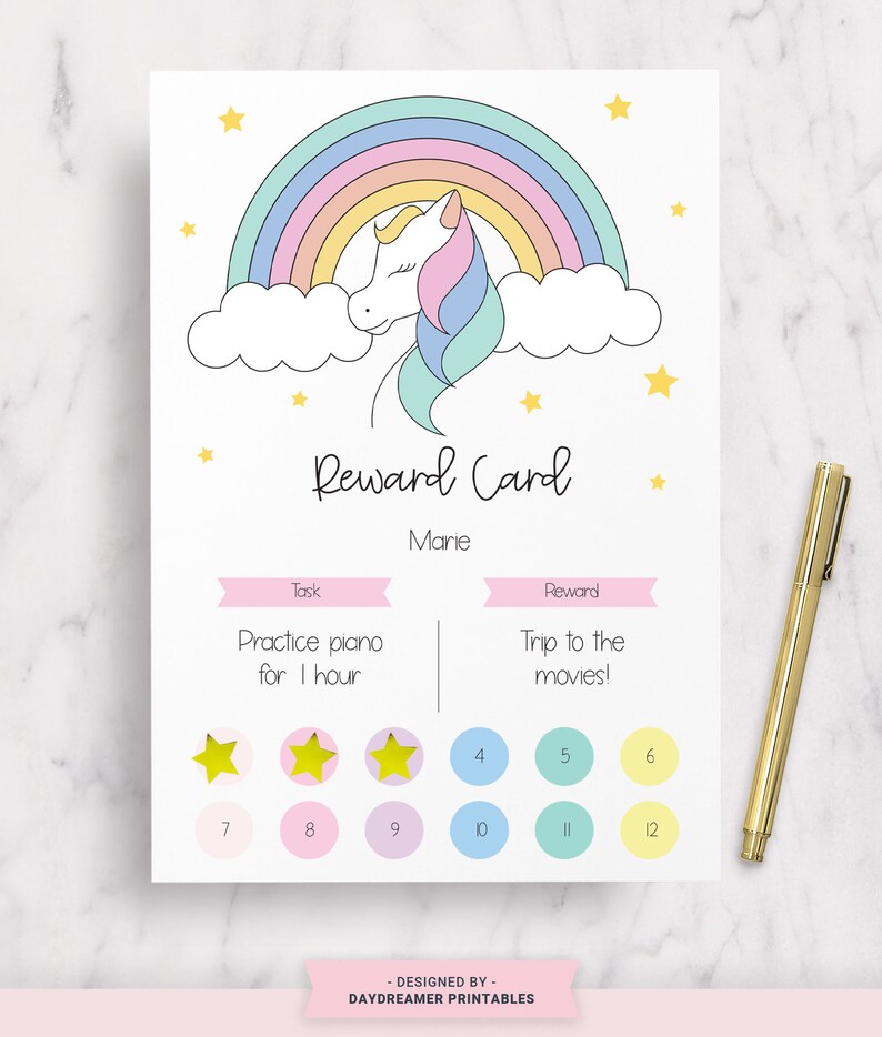Kids Reward Card Editable Reward Chart for Kids - Etsy