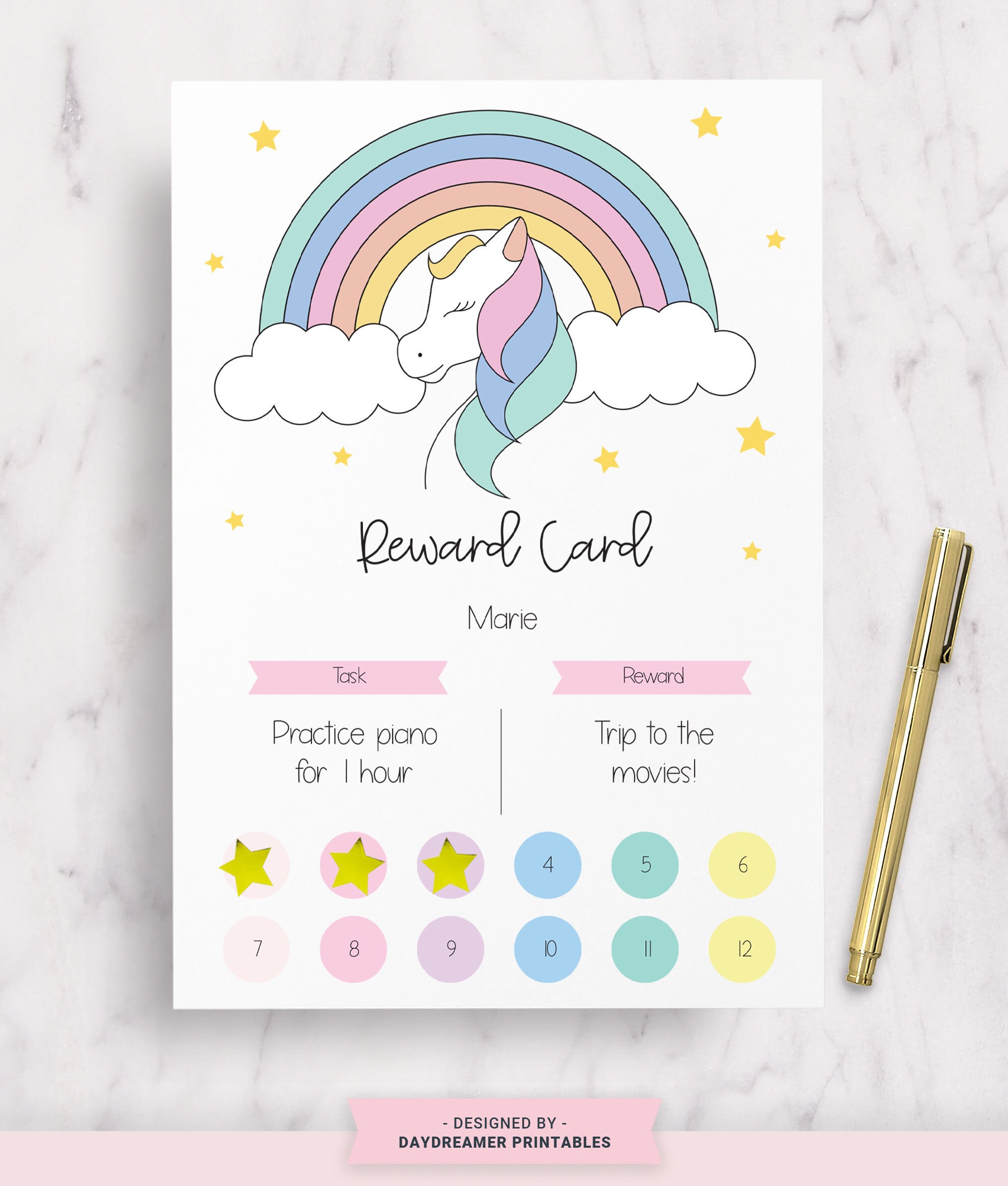 Kids Reward Card Editable Reward Chart for Kids - Etsy