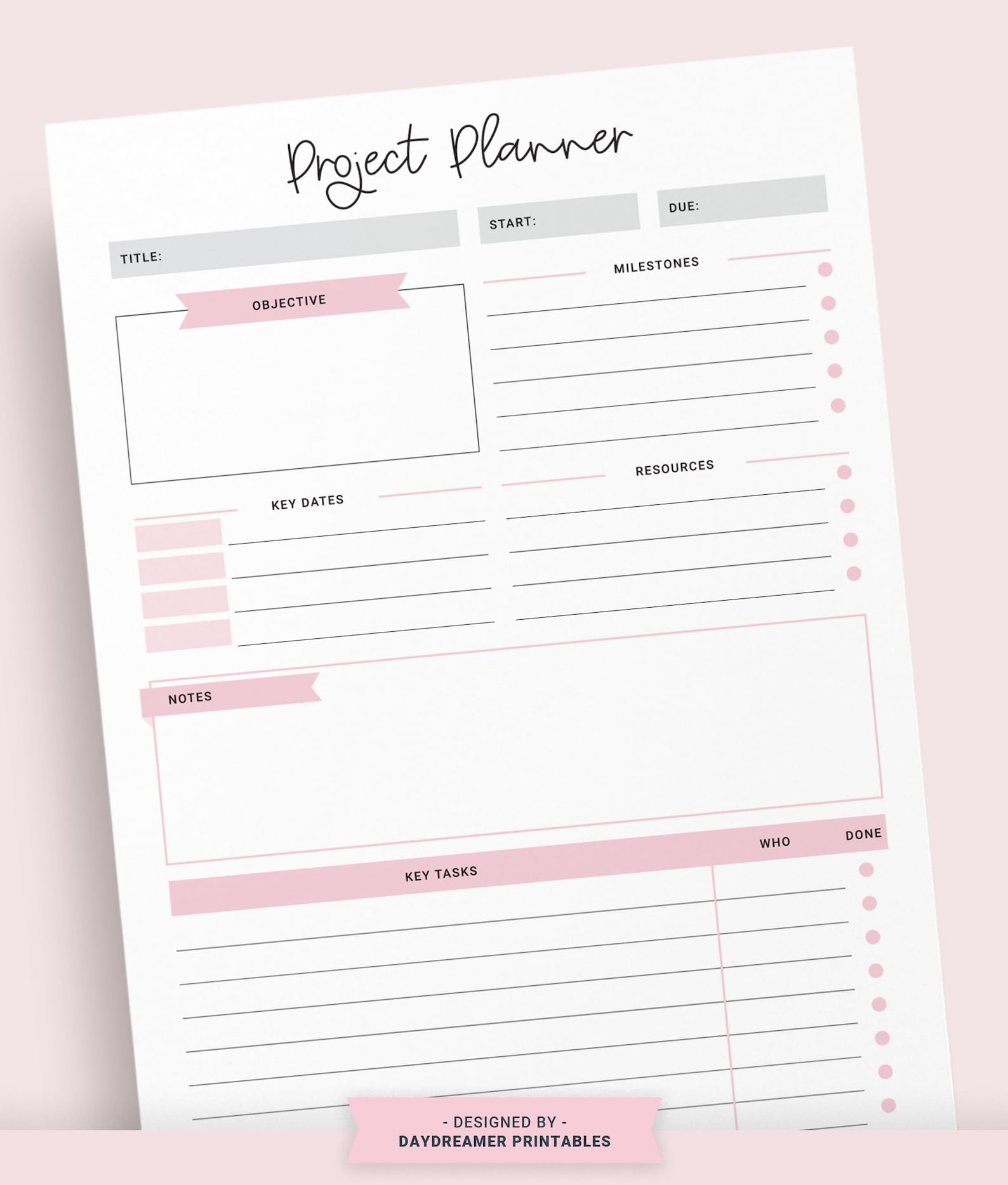 Daily Project Planner, to Do List, Work Planner, Student Project ...