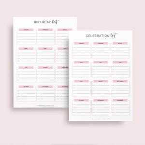 Perpetual Birthday Calendar Planner, Gift List Printable, Celebration ...