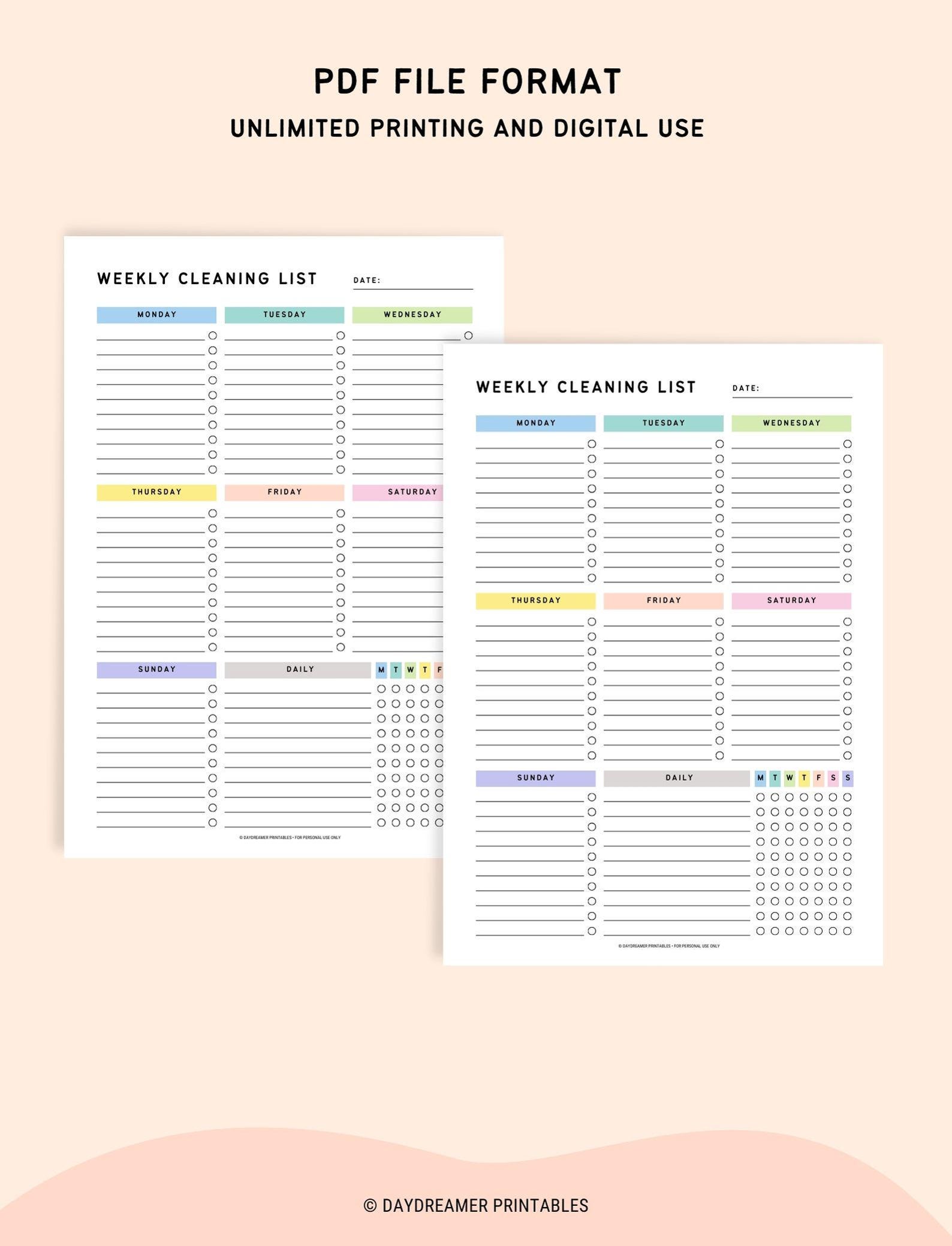 Weekly Cleaning Checklist Printable, Daily Weekly Cleaning Routine ...