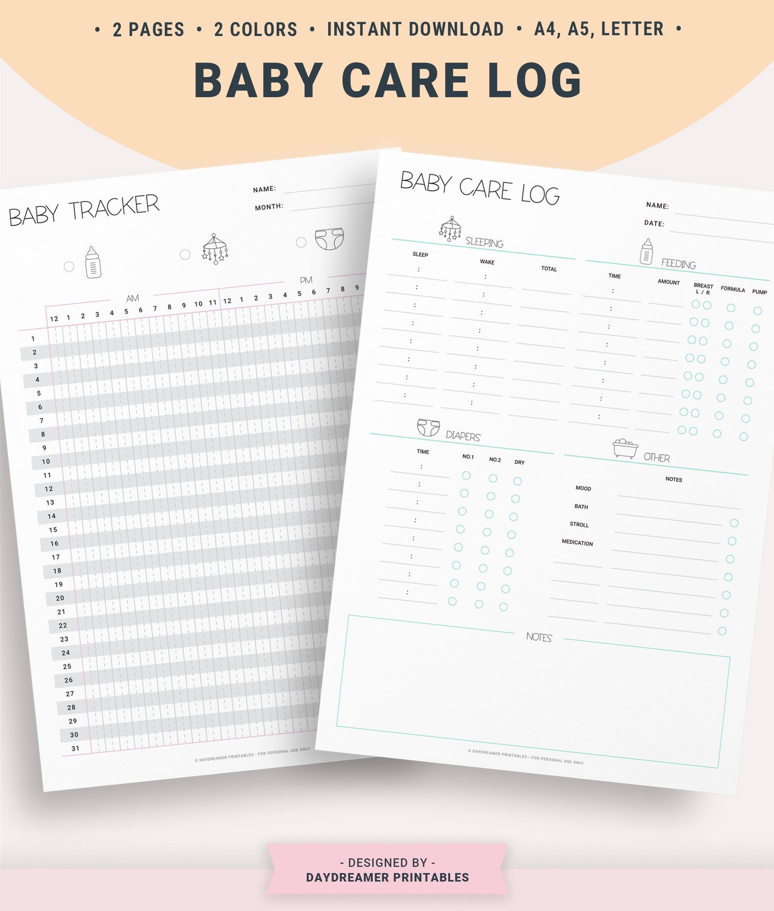Printable Baby Care Log Baby Tracker Newborn Tracker Nanny - Etsy Australia