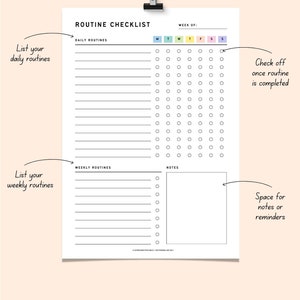 Printable Routine Checklist for Tracking Daily and Weekly Habits ...