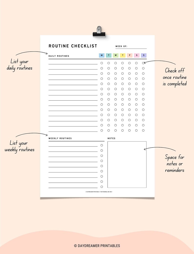 Printable Routine Checklist for Tracking Daily and Weekly Habits ...