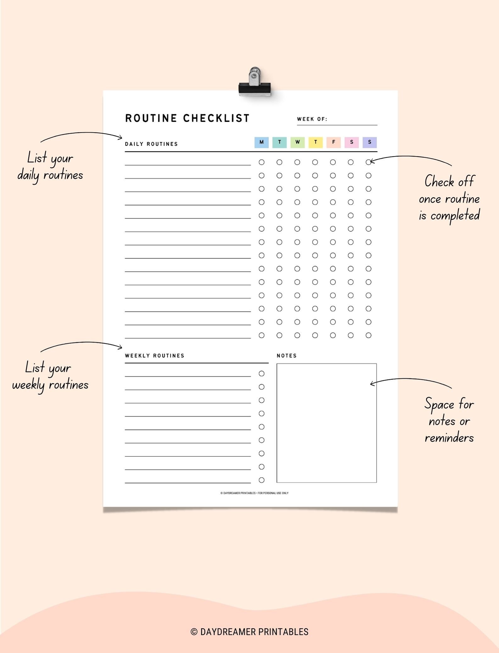 Printable Routine Checklist for Tracking Daily and Weekly Habits ...