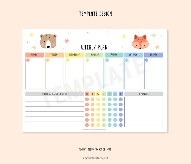 Kids Weekly Planner Printable Childrens Activity Schedule - Etsy