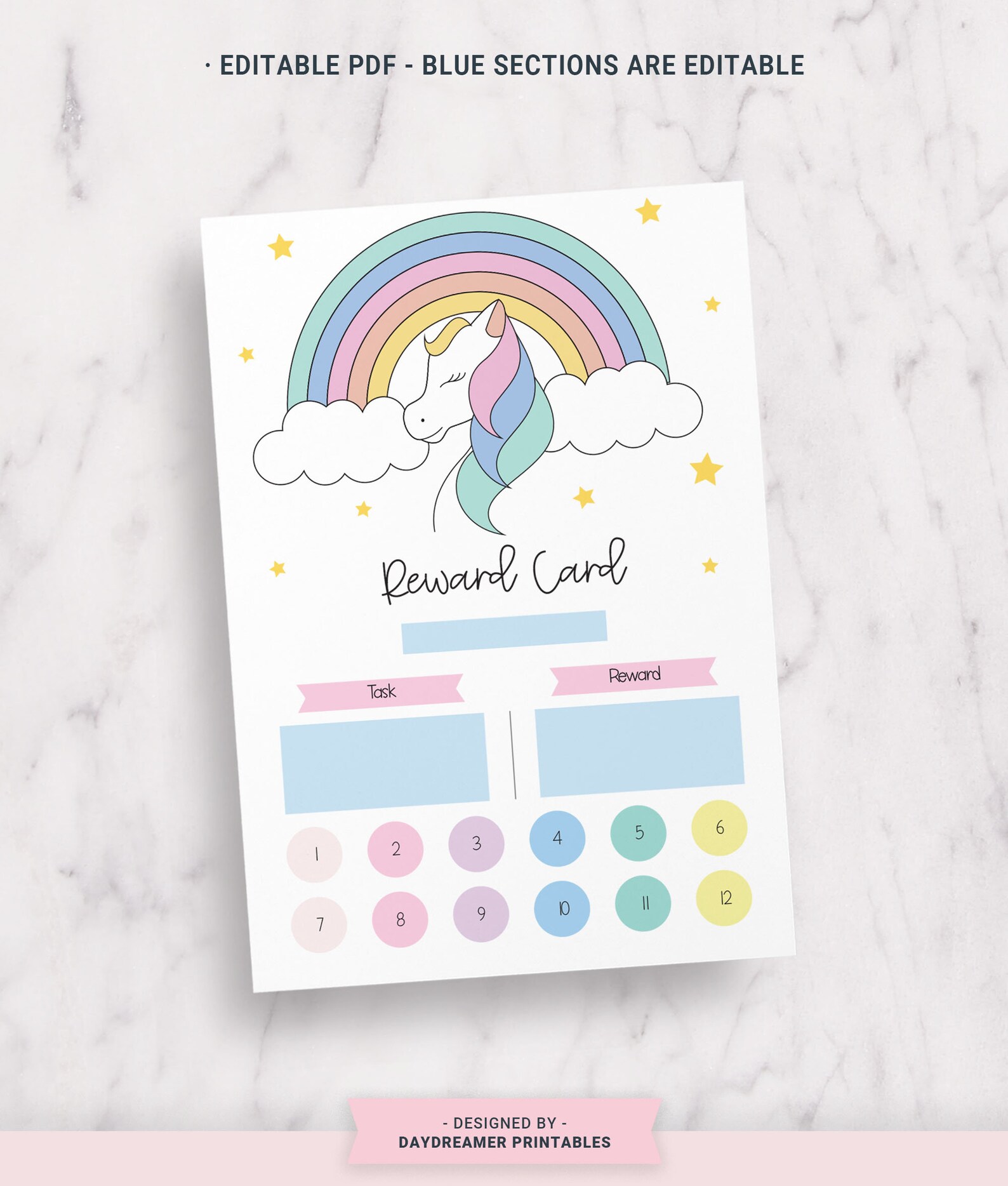 Kids Reward Card Editable Reward Chart for Kids | Etsy Australia