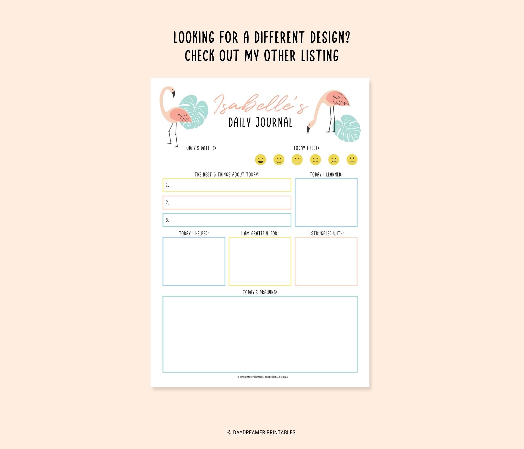 Gratitude Journal Printable Template for Kids, Personalized Daily ...
