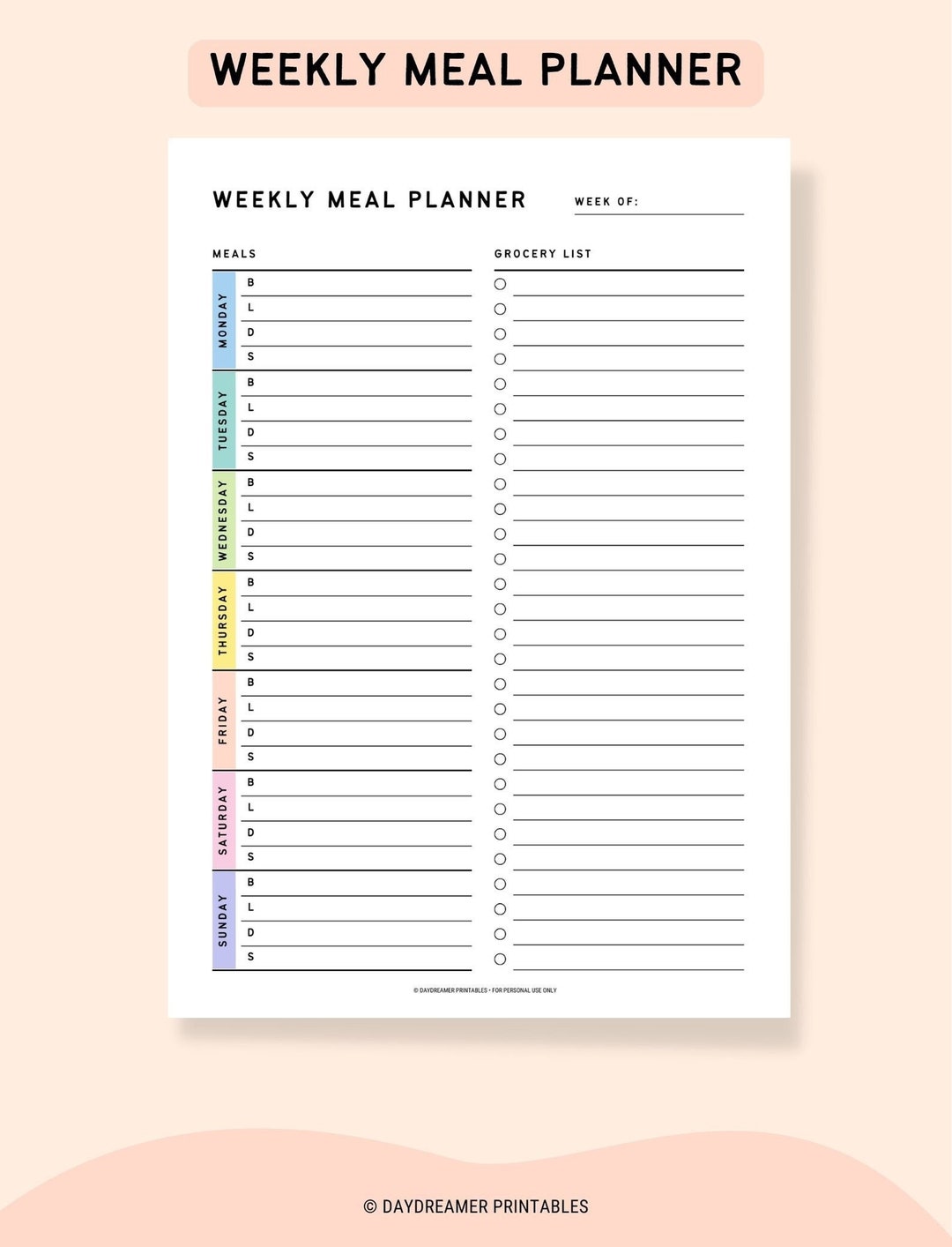 Weekly Meal Planner With Grocery List Printable | Family Meal Prep ...