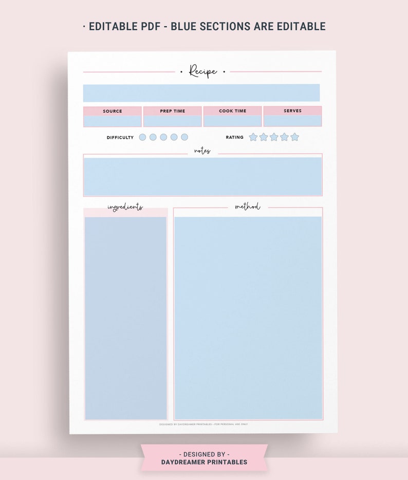 Editable Recipe Template, Printable Recipe Sheet, Recipe Book ...