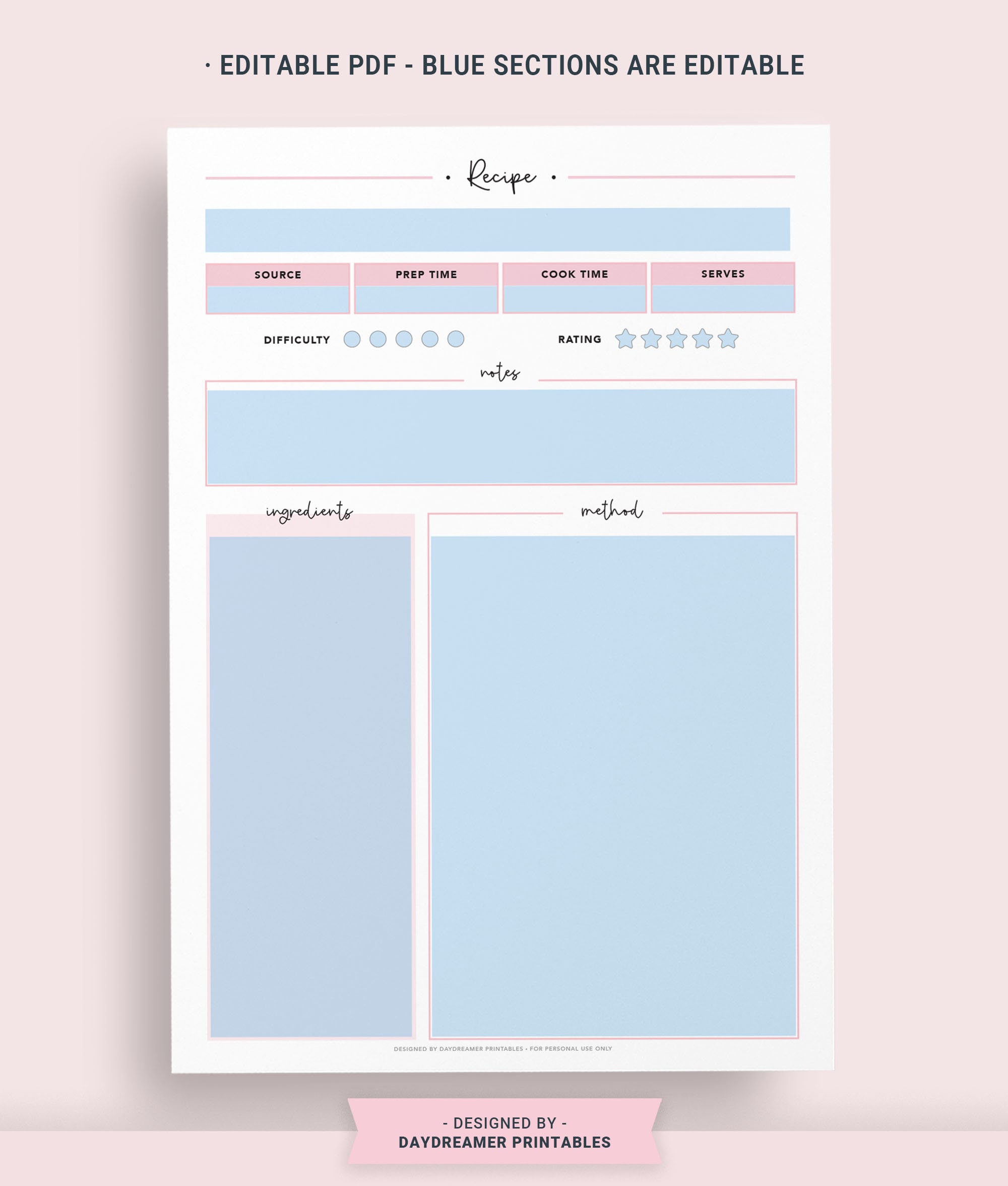 Editable Recipe Template, Printable Recipe Sheet, Recipe Book ...