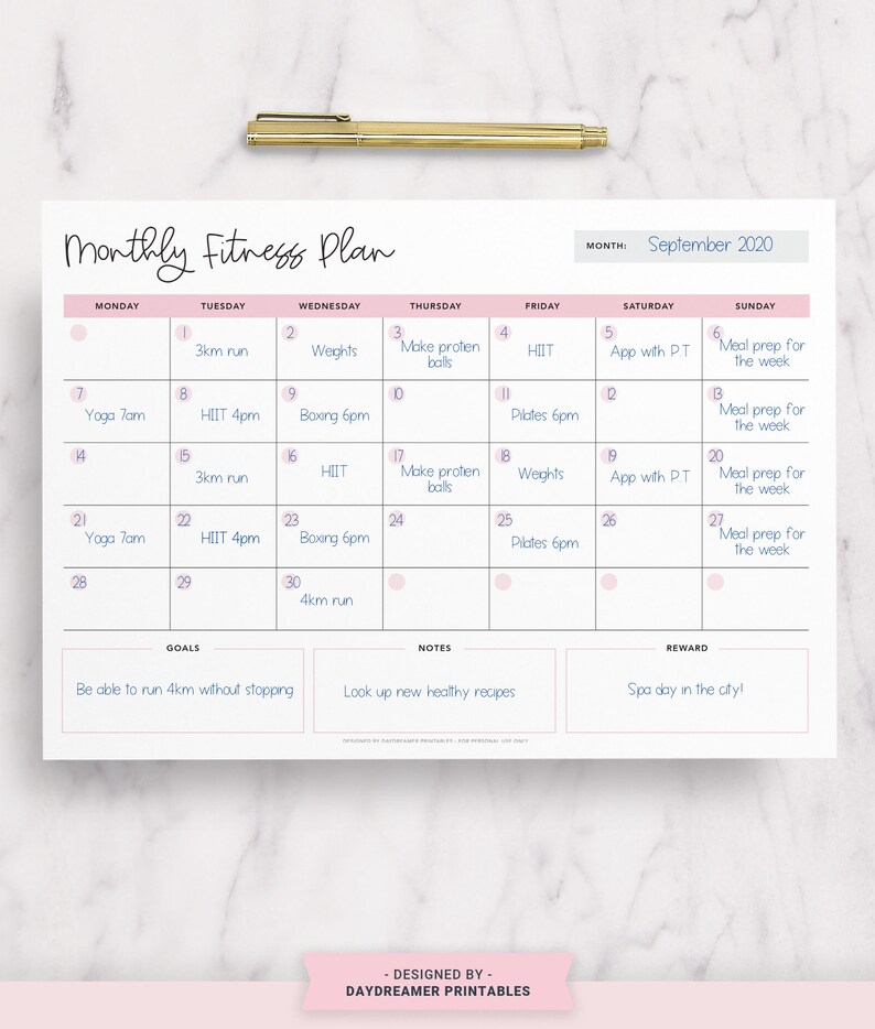 Fitness Planner Workout Printable, Weekly Fitness Chart, Monthly ...