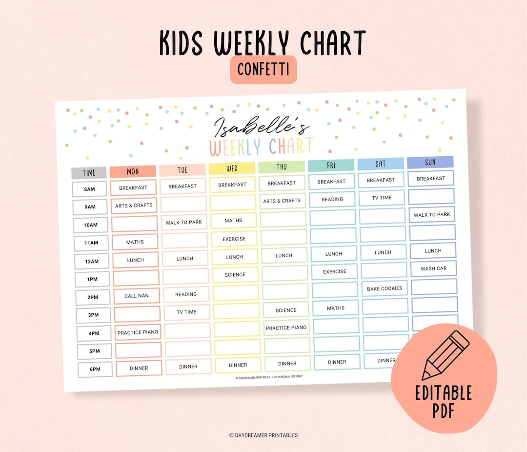 Editable Kids Weekly Planner Schedule Chart, Kids Daily Schedule ...