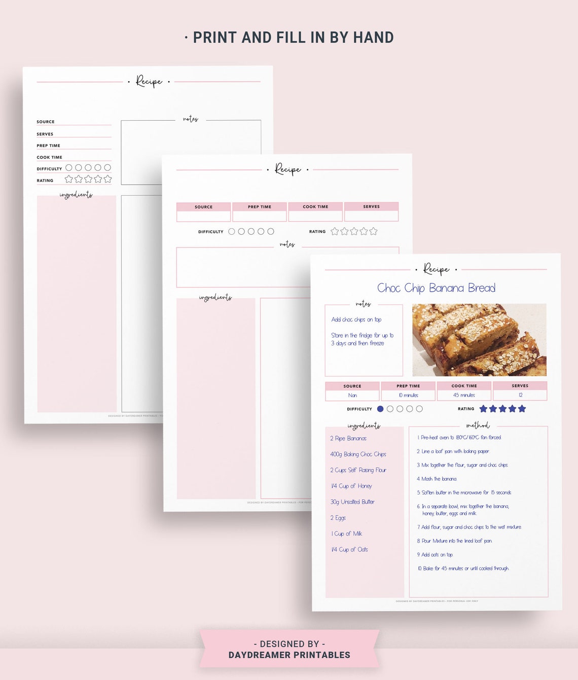 Bewerkbare recept sjabloon afdrukbare receptblad - Etsy Nederland