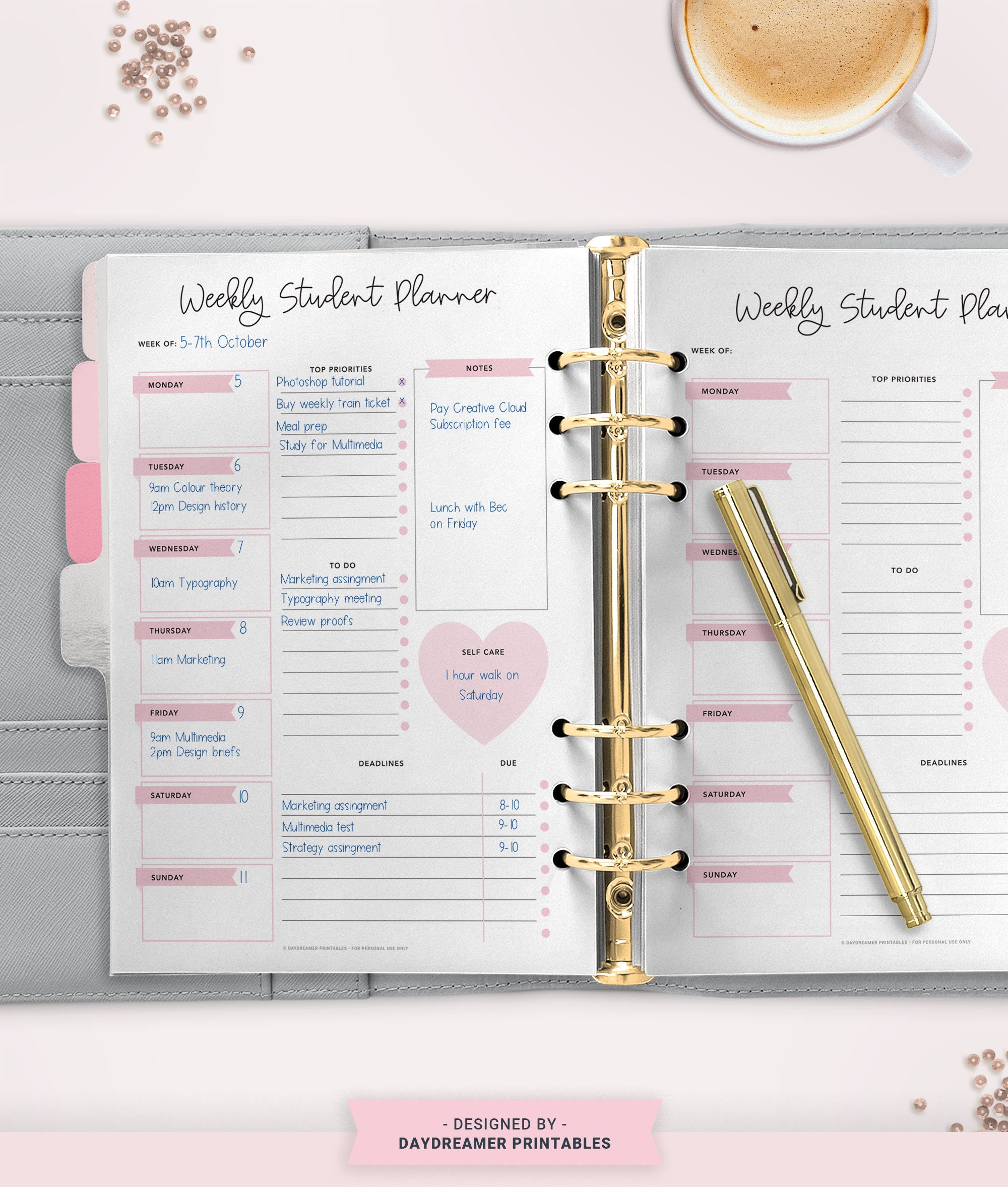 Student Planner Printable Insert, Weekly Student Study Planner ...