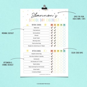 Kids Ready for School Daily Checklist Printable, School Day Routine for ...
