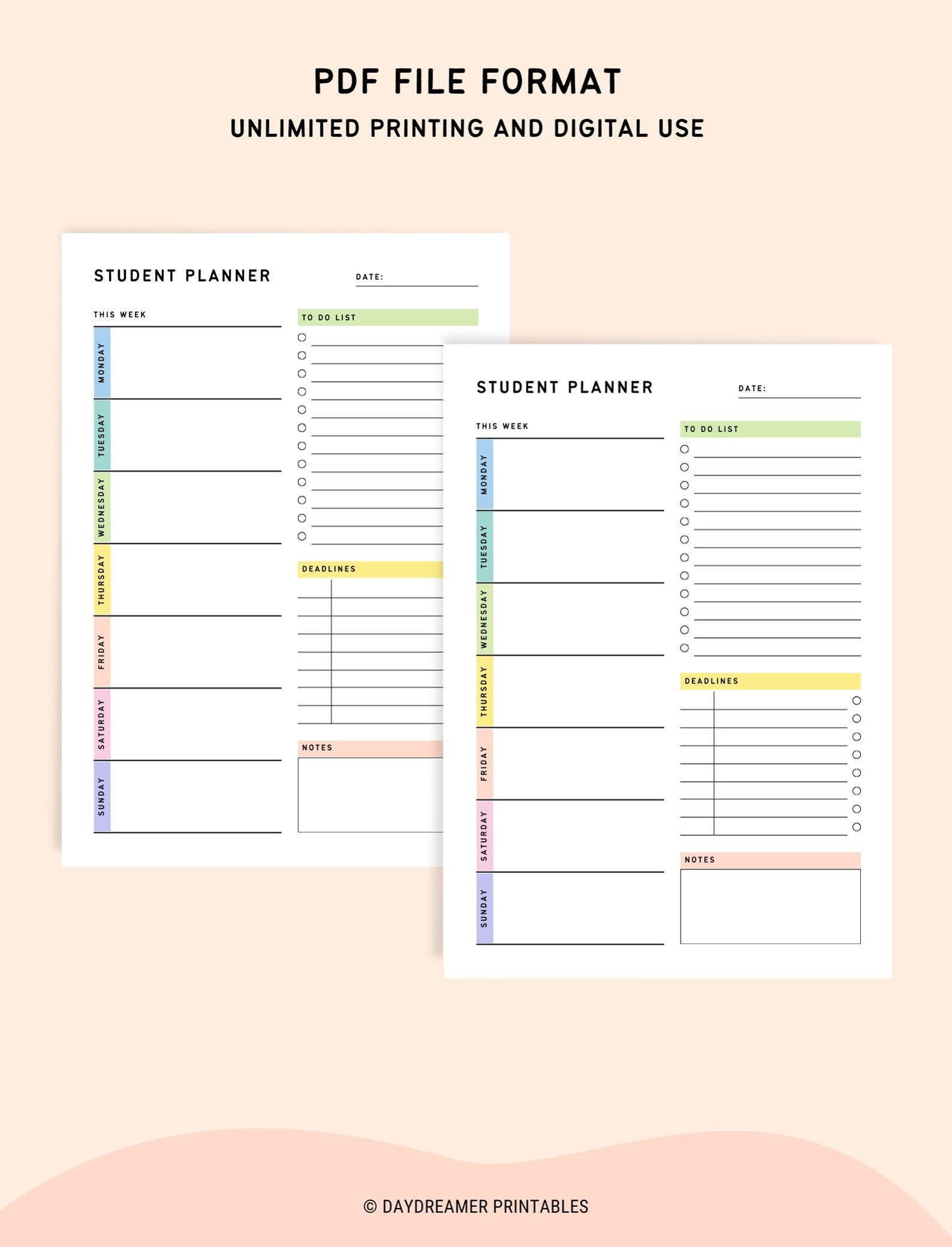 Student Planner Printable, Assignment Tracker to Do List, Weekly ...