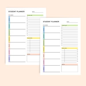 Student Planner Printable, Assignment Tracker to Do List, Weekly ...