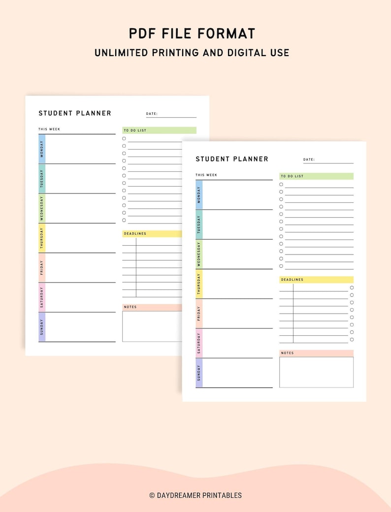 Student Planner Printable, Assignment Tracker to Do List, Weekly ...