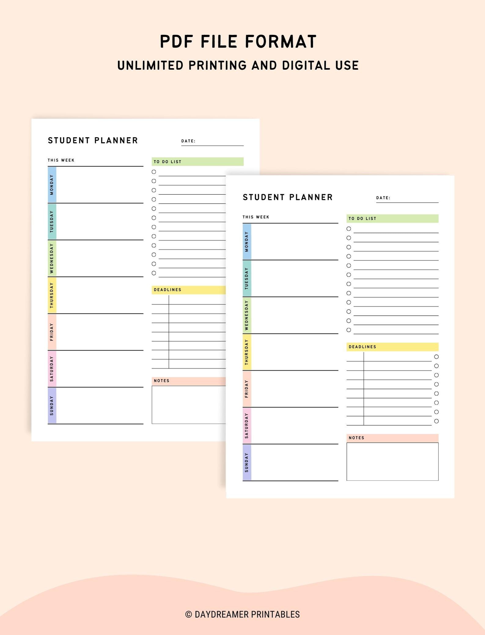 Student Planner Printable, Assignment Tracker to Do List, Weekly ...