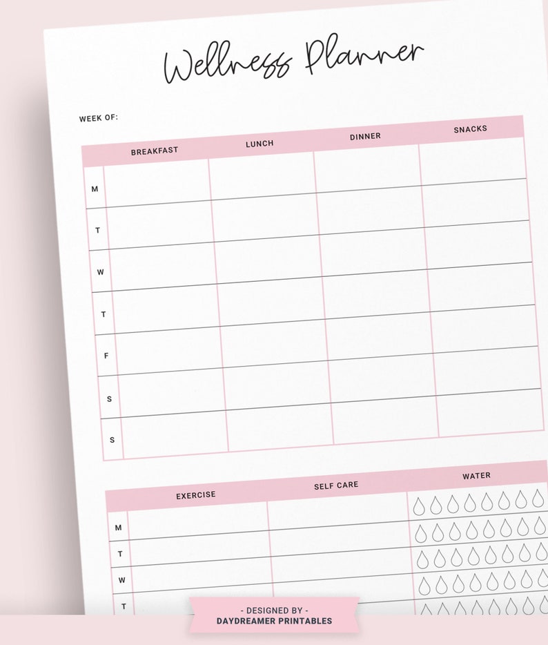 Self Care Printable Planner, Self Care Chart, Weekly Wellness Planner, Health and Wellbeing ...
