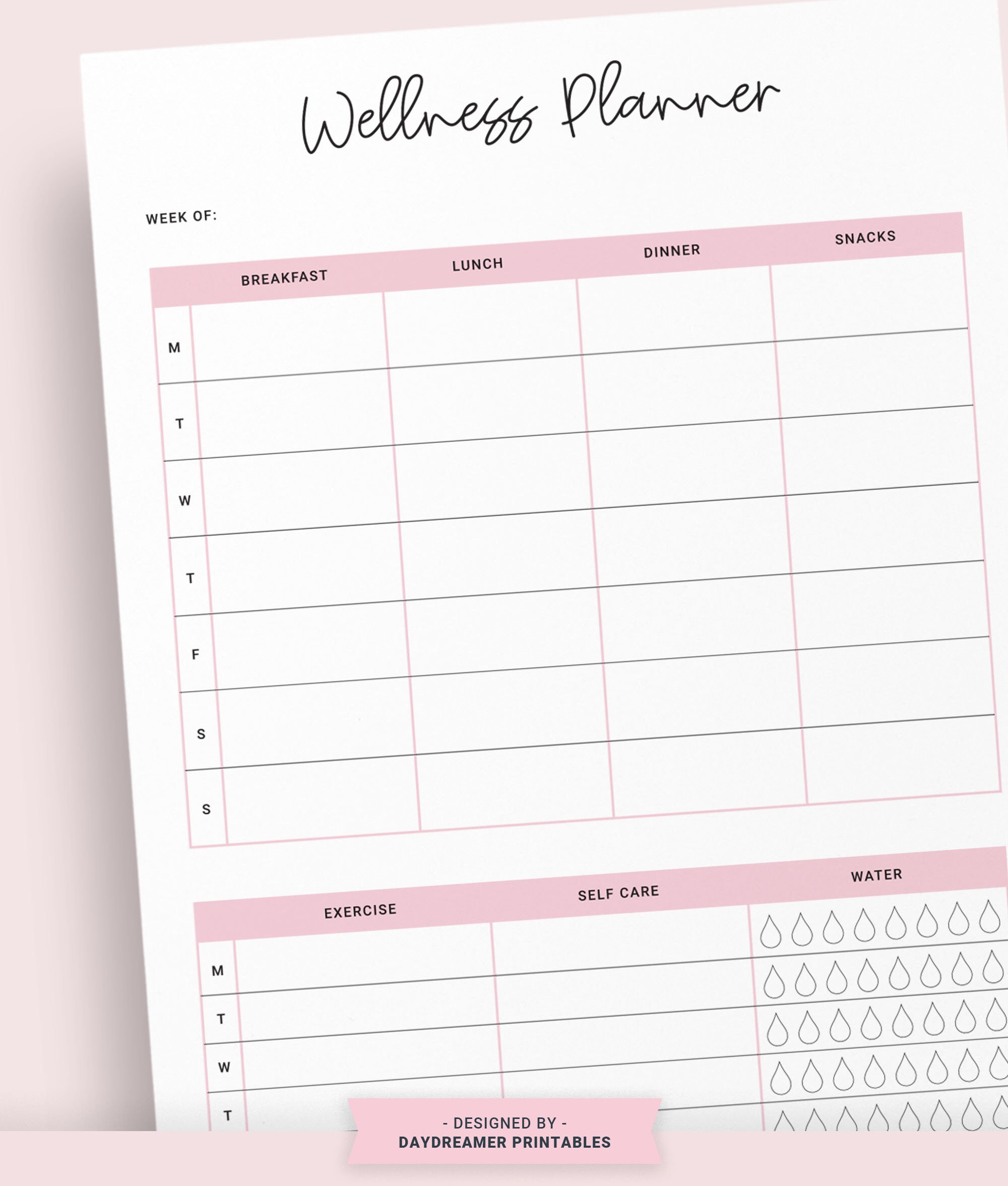 Self Care Printable Planner, Self Care Chart, Weekly Wellness Planner ...