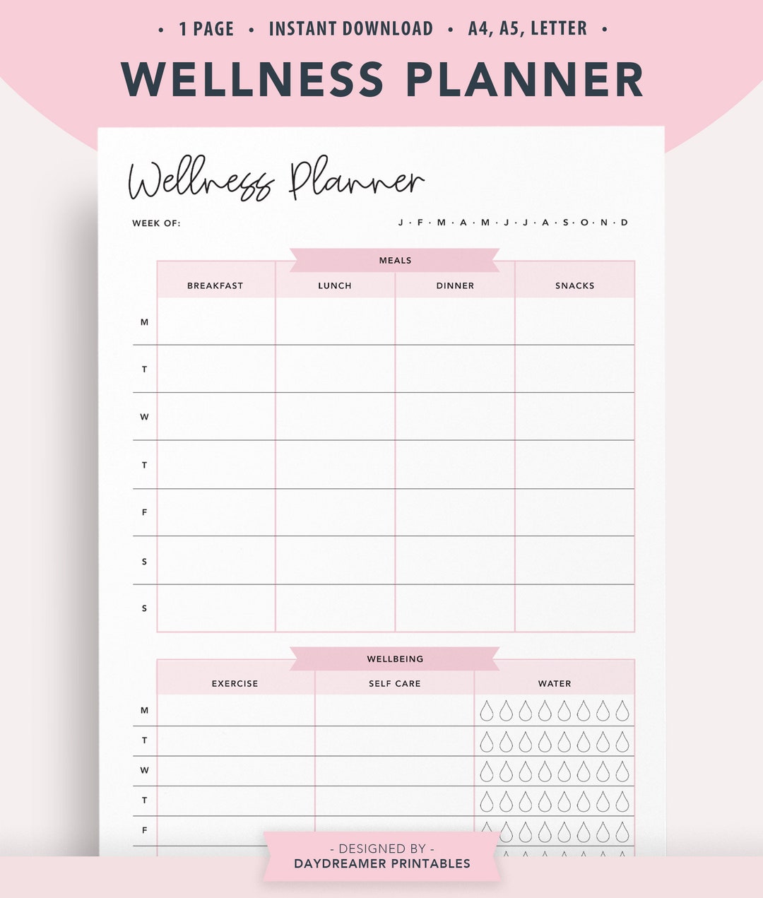 Wellness and Self Care Planner Chart, Printable Health and Wellness ...