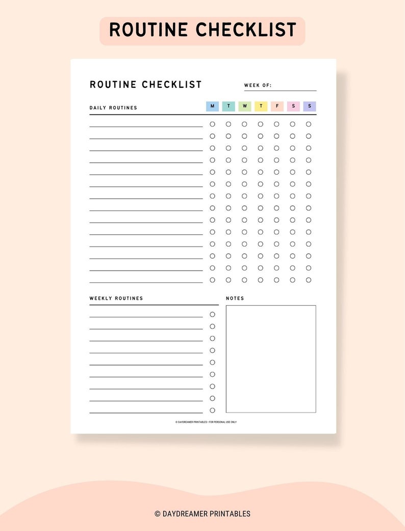 Printable Routine Checklist for Tracking Daily and Weekly Habits ...
