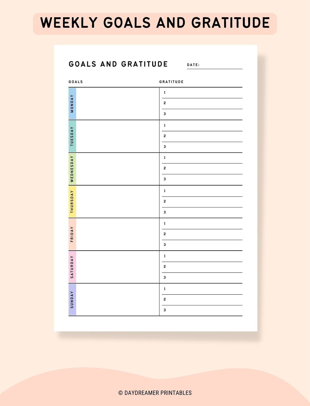 Weekly Goals & Gratitude Planner | Daily Goal Setting With Gratitude ...