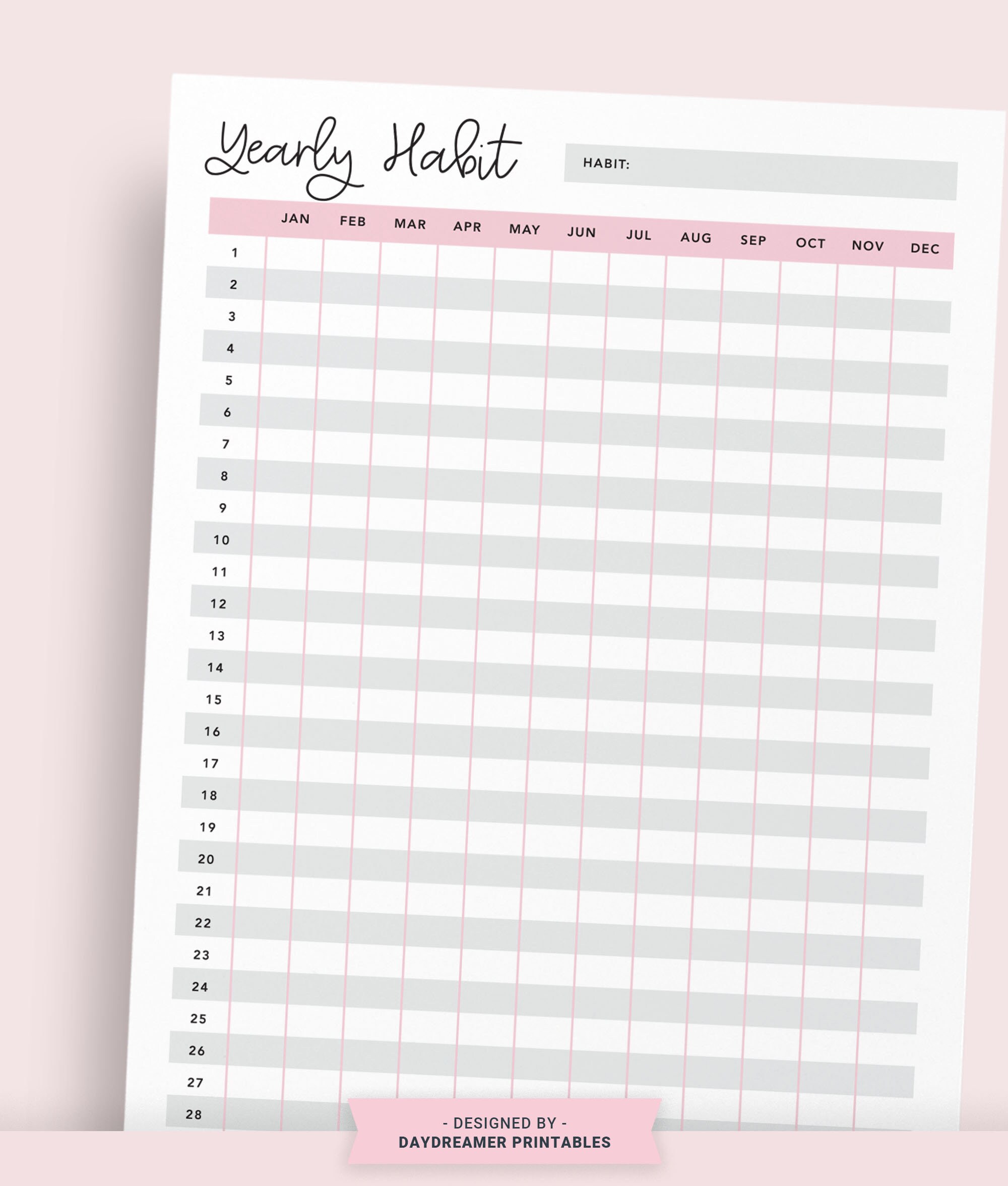 Habit Tracker Printable, Daily Habits Chart, Daily Monthly Yearly ...