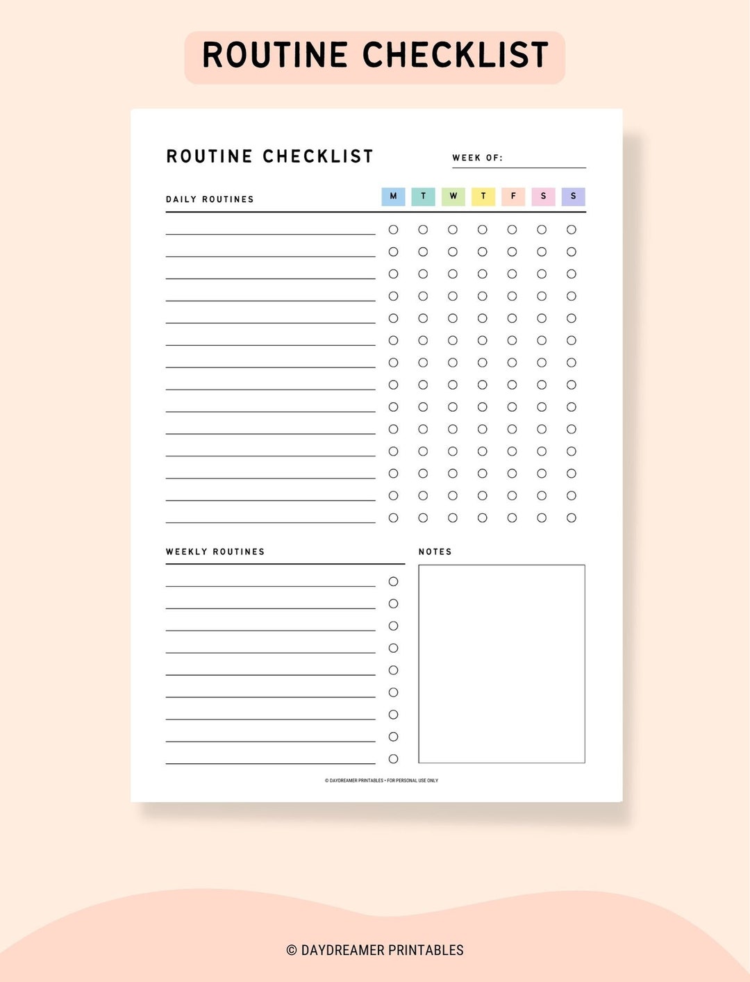 Printable Routine Checklist for Tracking Daily and Weekly Habits Simple ...
