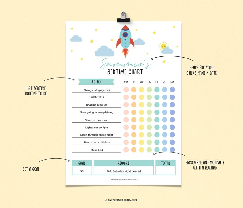 Kids Bedtime Routine Chart Editable, Stay in Bed Reward Chart Printable ...