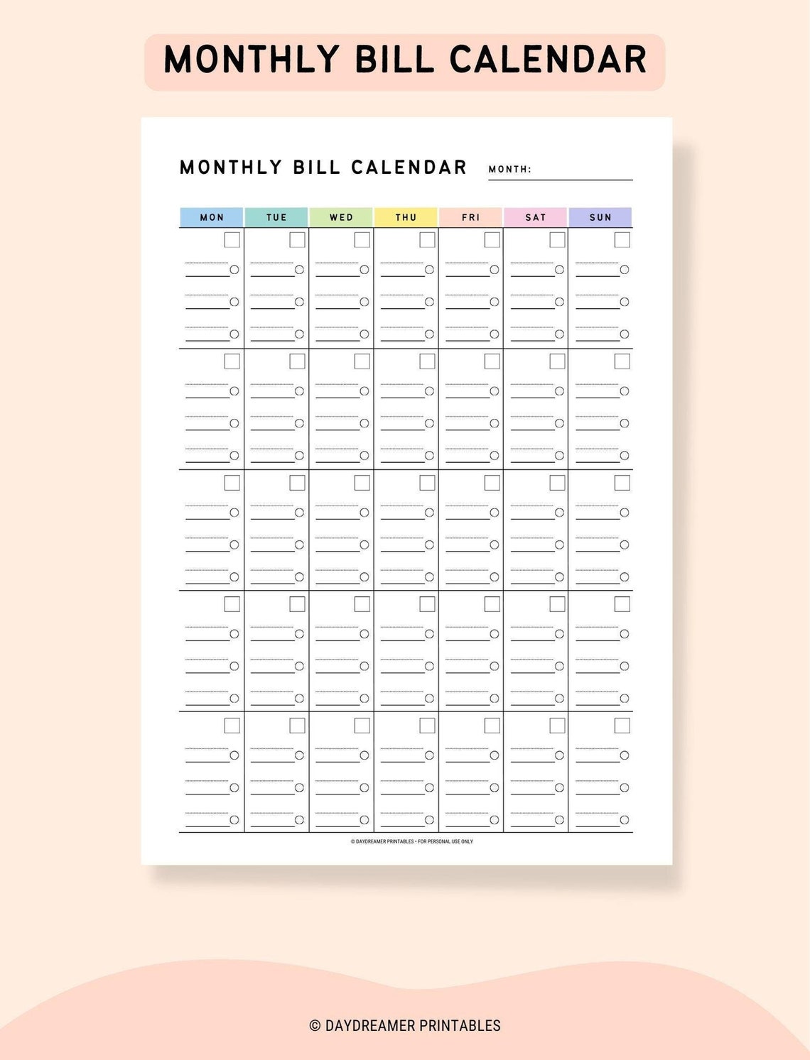Monthly Bill Tracker PDF Printable Bill Calendar, Color-coded Monthly ...