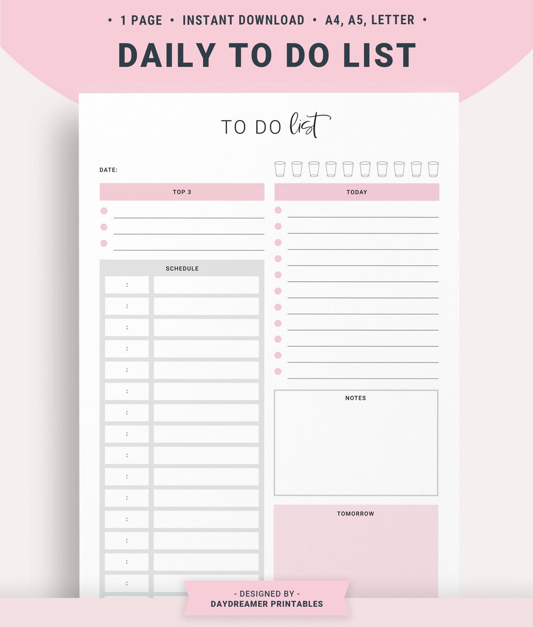 Daily Productivity Planner Printable to Do List, Daily Plan for ...