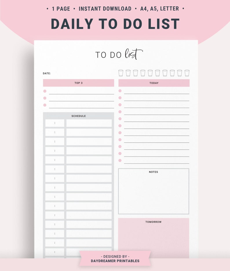 Daily Productivity Planner Printable to Do List, Daily Plan for ...