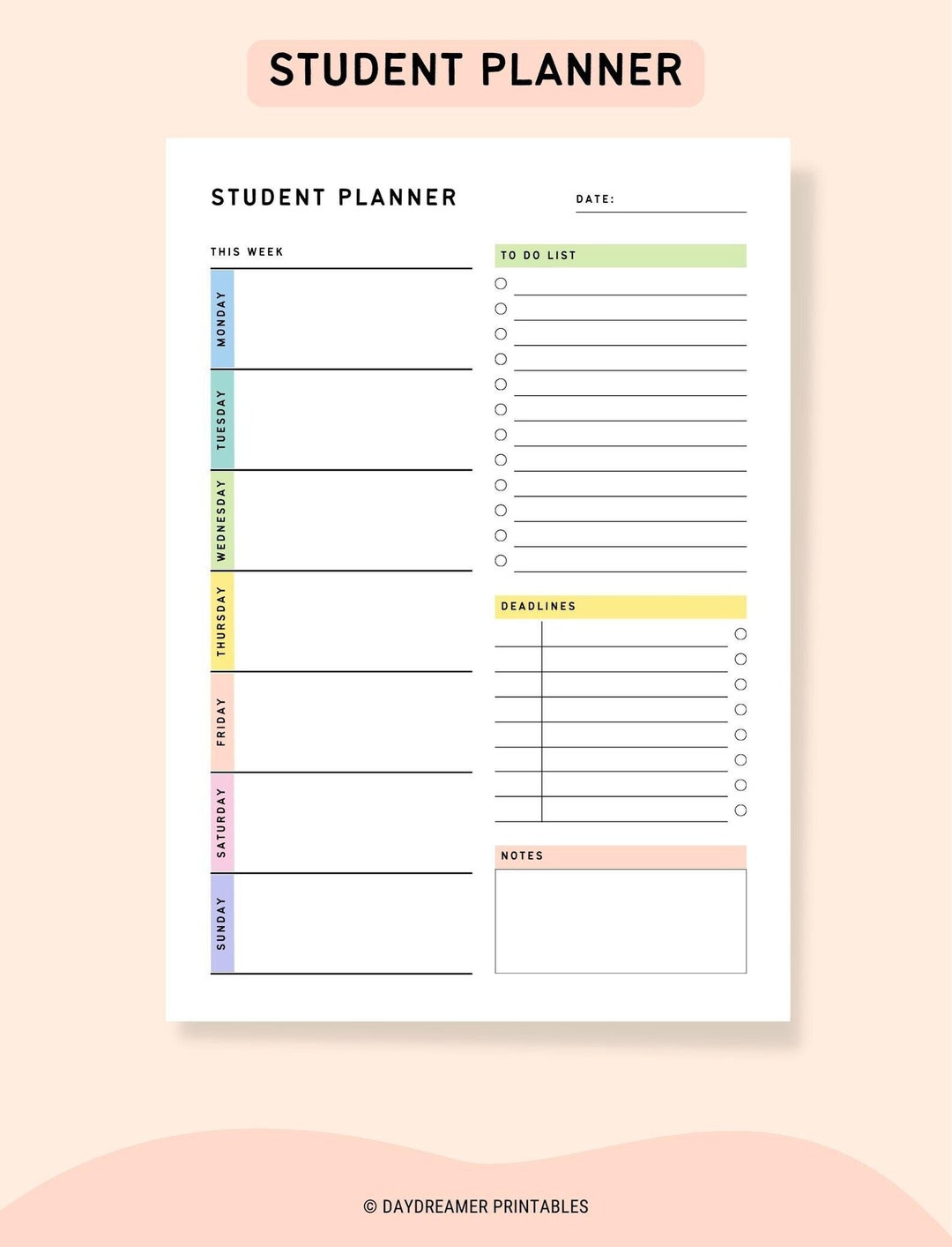 Student Planner Printable, Assignment Tracker to Do List, Weekly ...