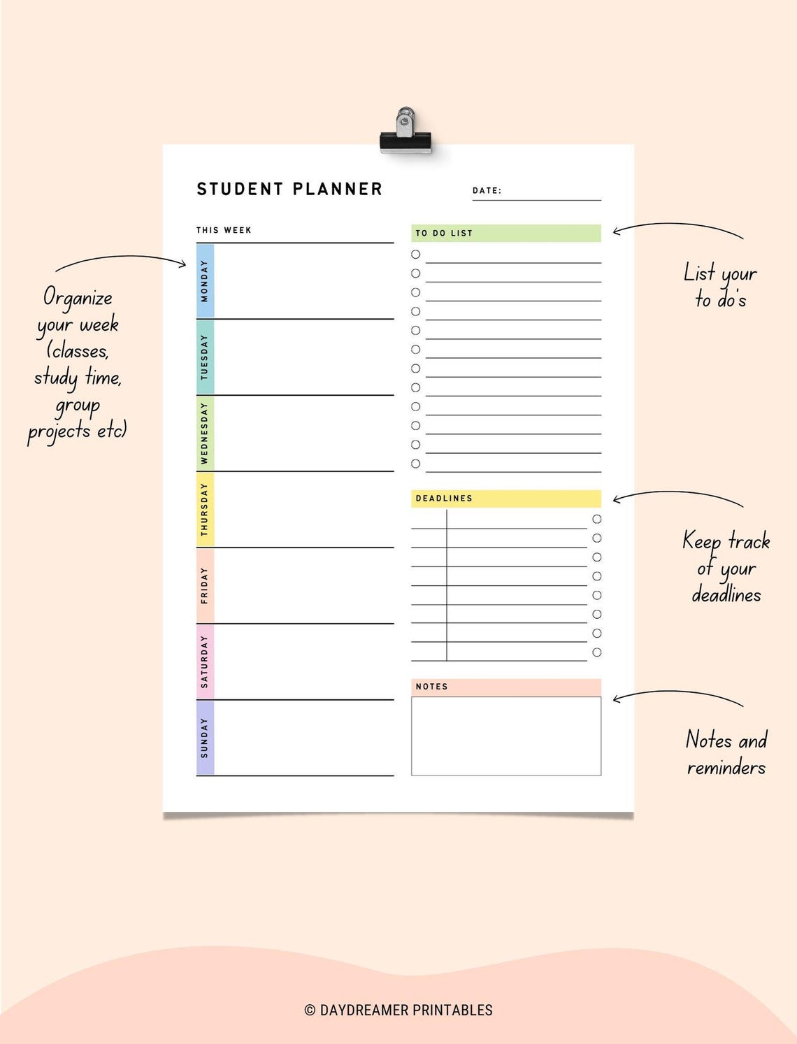 Student Planner Printable, Assignment Tracker to Do List, Weekly ...