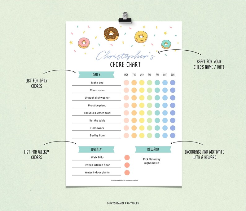 Printable Kids Chore Chart With Reward System, Editable Chore Chart for ...