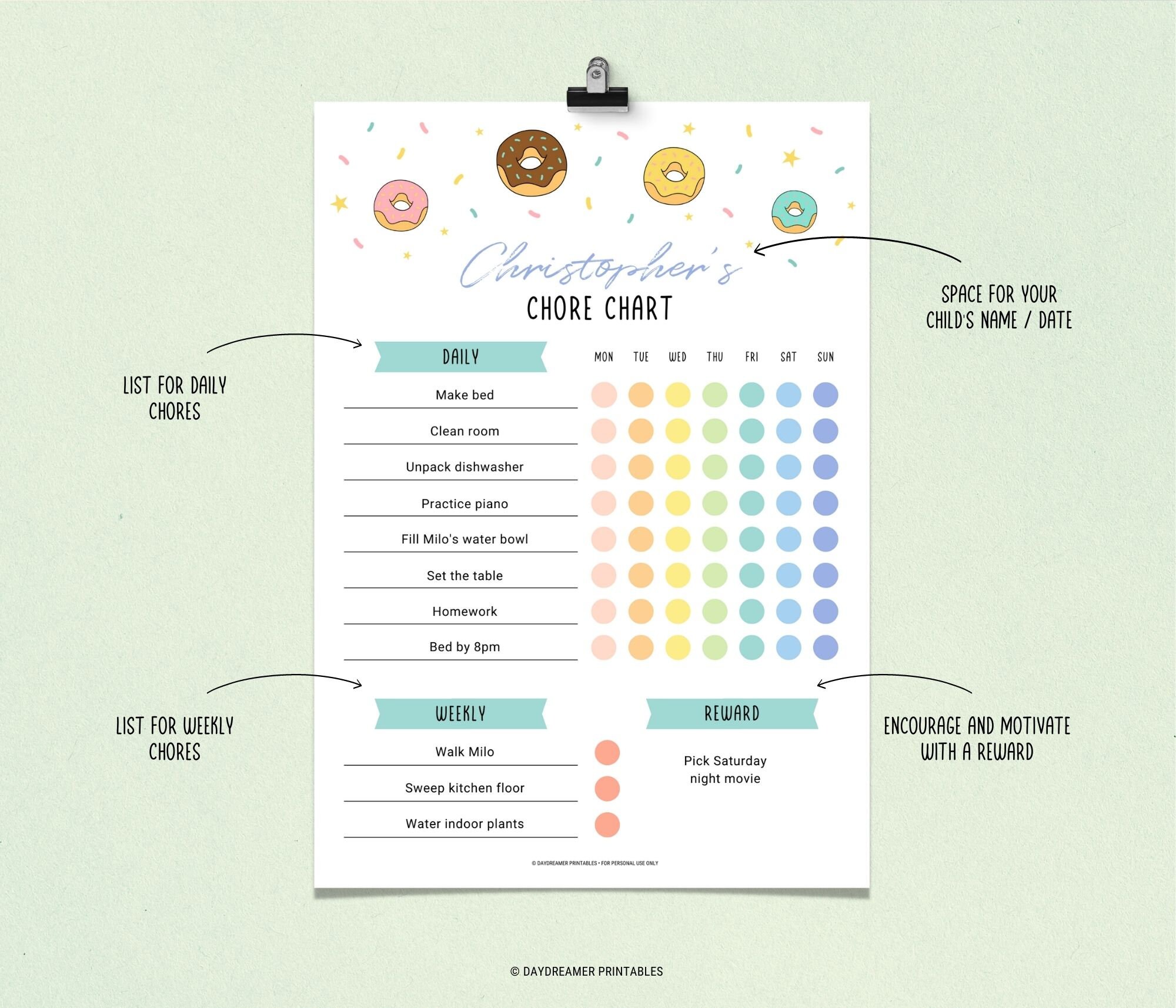 Printable Kids Chore Chart With Reward System, Editable Chore Chart for ...